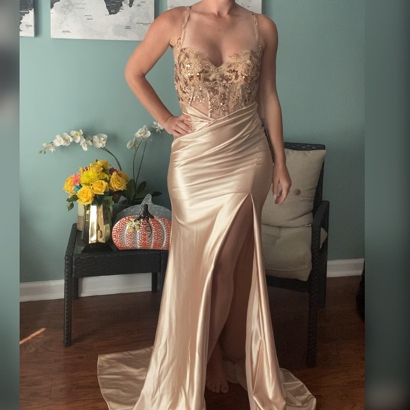Boutique | Dresses | Champagne Gold Evening Gown Prom Dress Or Formal ...